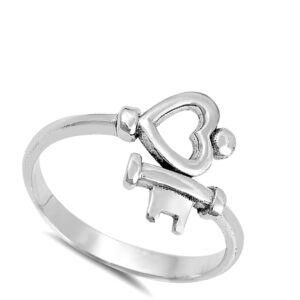 Heart Key Love Promise Ring New .925 Sterling Silver High Polish Band Size 9