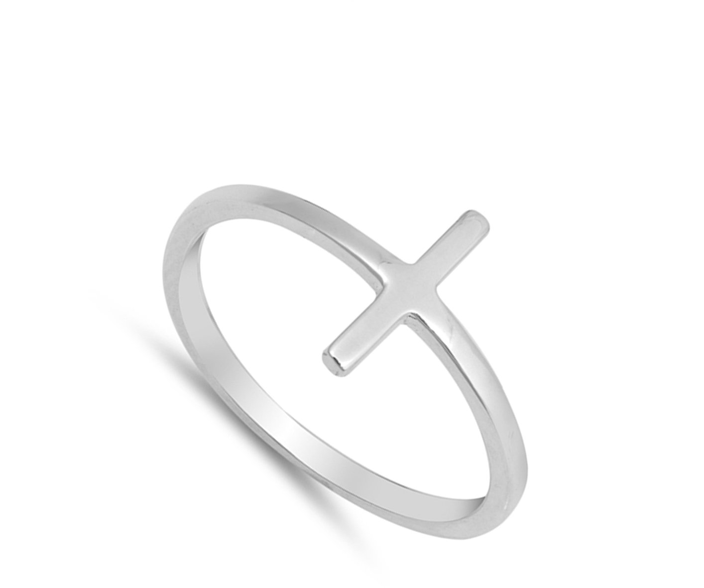 Sideways Cross Bar Stackable Love Ring New .925 Sterling Silver Band Size 9