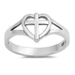 oxidized heart cross love promise ring new .925 sterling silver band size 10