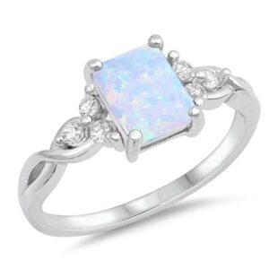 rectangle white simulated opal infinity knot ring .925 sterling silver band size 9