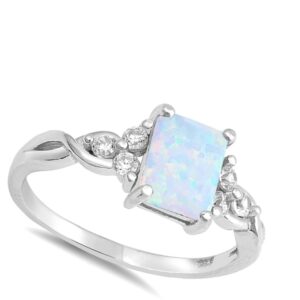 Rectangle White Simulated Opal Infinity Knot Ring .925 Sterling Silver Band Size 9