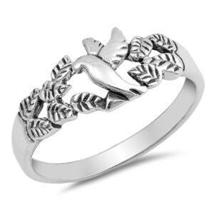 dove leaf oxidized peace bird filigree ring .925 sterling silver band size 5