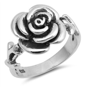 oxidized rose large wide flower ring new .925 sterling silver band size 10