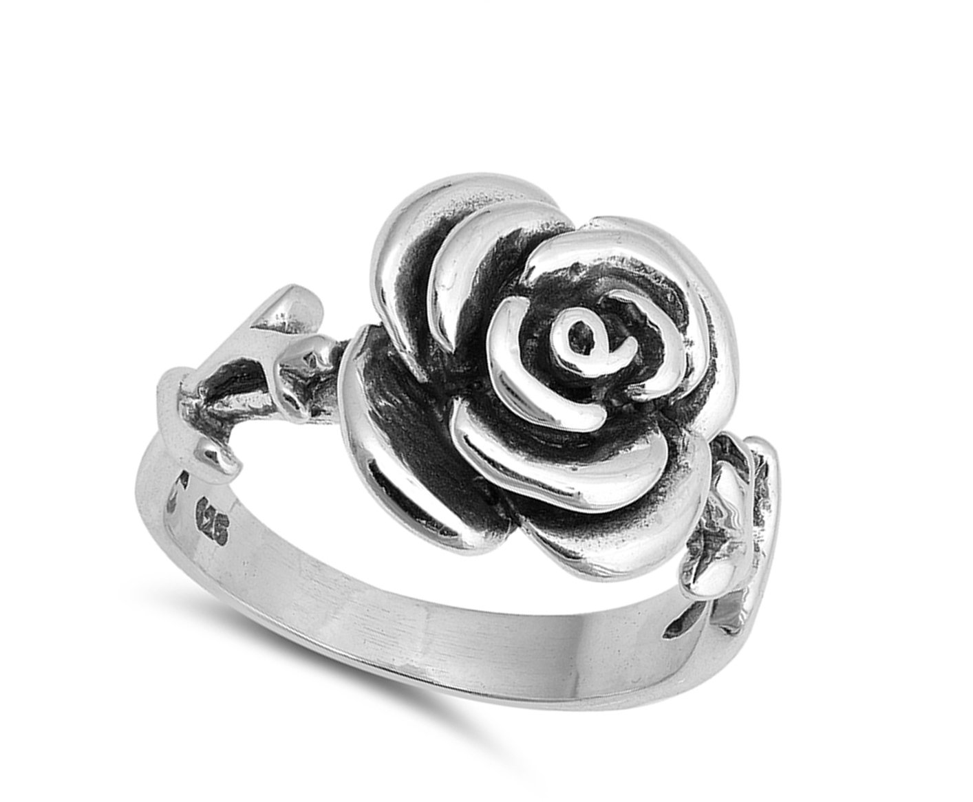 Oxidized Rose Large Wide Flower Ring New .925 Sterling Silver Band Size 10