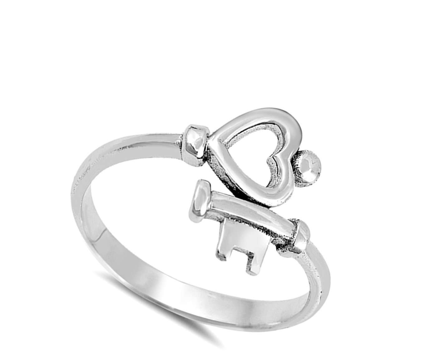 Heart Key Love Promise Ring New .925 Sterling Silver High Polish Band Size 10