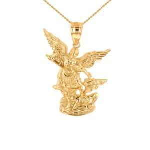 10k yellow gold saint michael the archangel charm pendant necklace, 16"