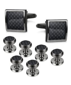 loyallook 8pcs mens carbon fiber cufflinks and shirt studs set tuxedo shirts business wedding black