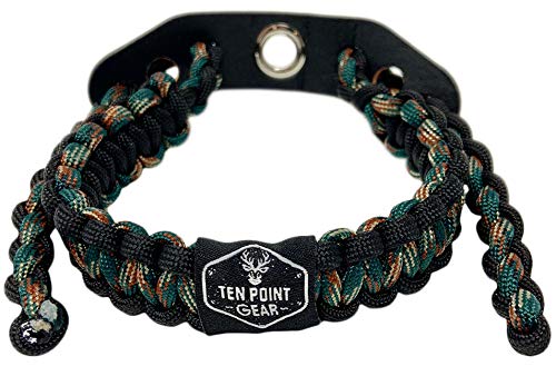 Ten Point Gear Bow Archery Wrist Sling 550 Paracord - Survival Hunting Shooting - Durable Leather with Metal Grommet (Multiple Color Options) (Woodland Camo)