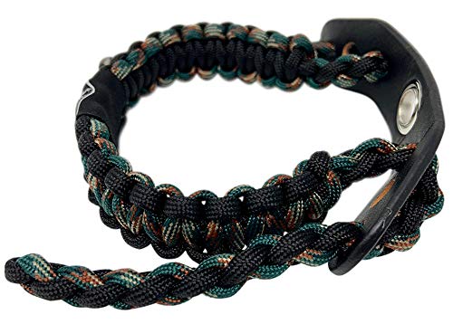 Ten Point Gear Bow Archery Wrist Sling 550 Paracord - Survival Hunting Shooting - Durable Leather with Metal Grommet (Multiple Color Options) (Woodland Camo)