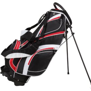 18 Piece Men's Complete Golf Club Package Set With Titanium Driver, #3 & #5 Fairway Woods, #4 Hybrid, 5-SW Irons, Putter, Stand Bag, 4 H/C's (Red, Regular Size)