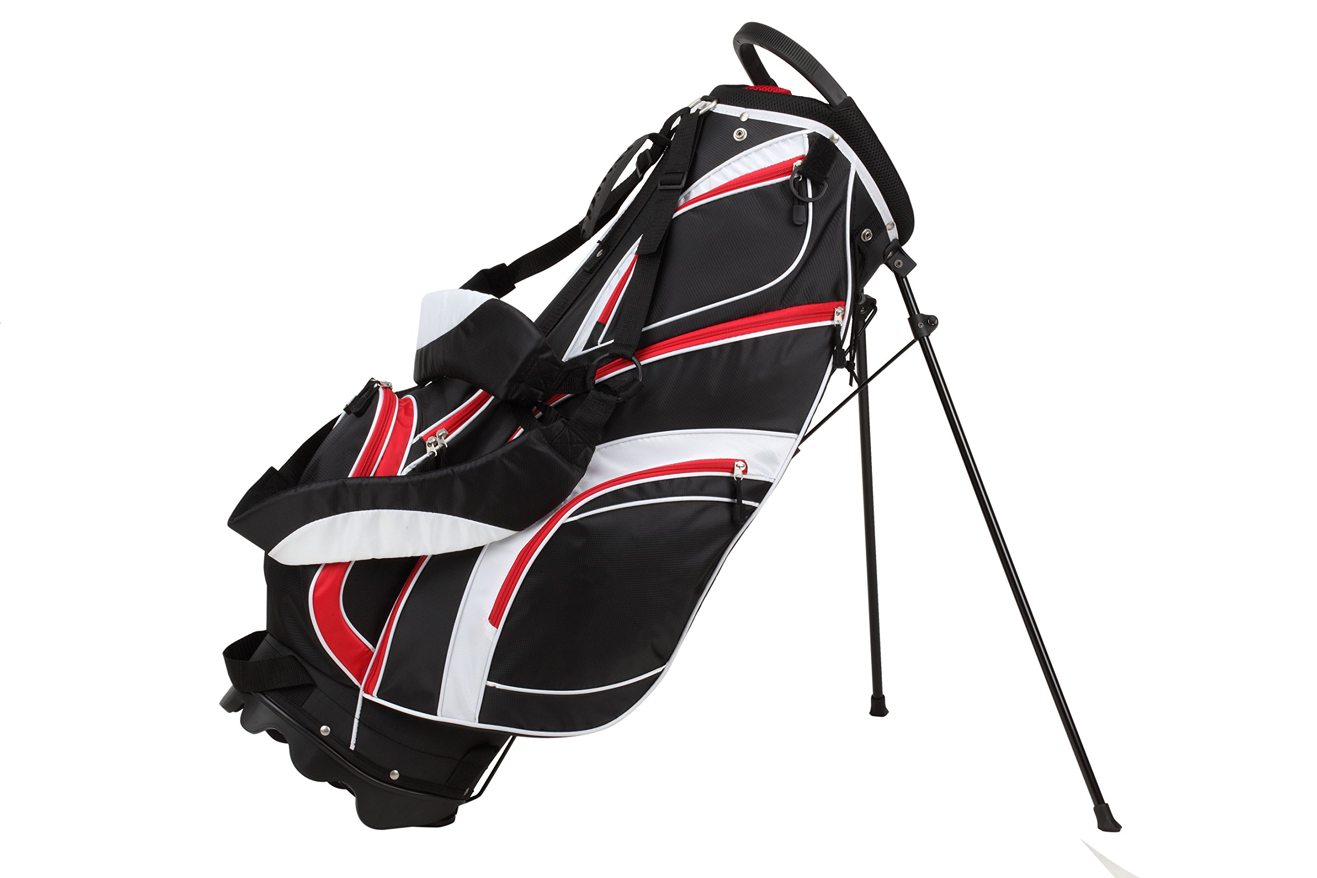 18 Piece Men's Complete Golf Club Package Set With Titanium Driver, #3 & #5 Fairway Woods, #4 Hybrid, 5-SW Irons, Putter, Stand Bag, 4 H/C's (Red, Regular Size)