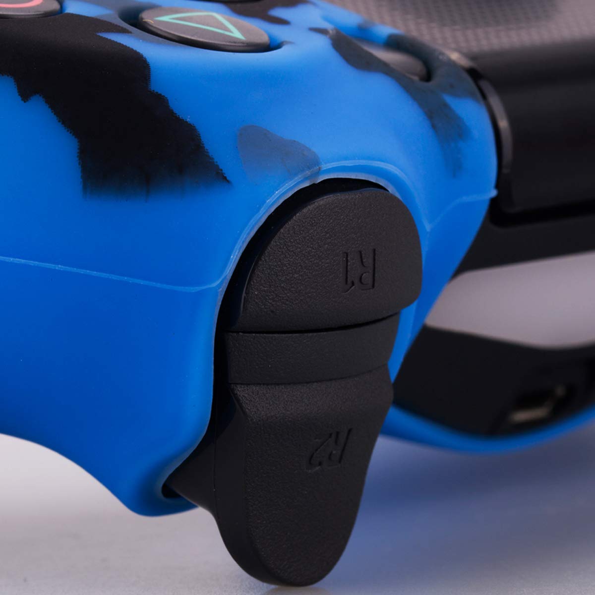 YoRHa Water Transfer Printing Camouflage Silicone Cover Skin Case for Sony PS4/slim/Pro Dualshock 4 Controller x 1(Blue) with Pro Thumb Grips x 8