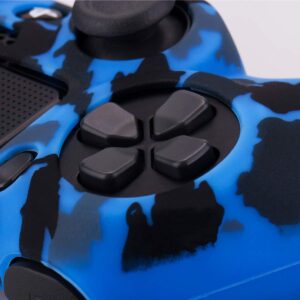 YoRHa Water Transfer Printing Camouflage Silicone Cover Skin Case for Sony PS4/slim/Pro Dualshock 4 Controller x 1(Blue) with Pro Thumb Grips x 8