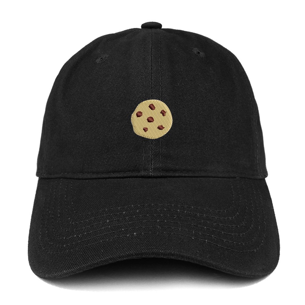 Trendy Apparel Shop Chocolate Chip Cookie Emoticon Embroidered Low Profile Cotton Dad Hat Cap - Black