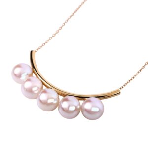 japanese 7.0mm akoya cultured pearl long chain pendant necklace for women with 18k yellow gold | line design excellent gift | pearl necklace