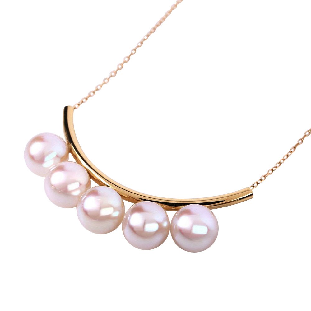 Japanese 7.0mm Akoya Cultured Pearl Long Chain Pendant Necklace for Women with 18K Yellow Gold | Line Design Excellent Gift | Pearl Necklace