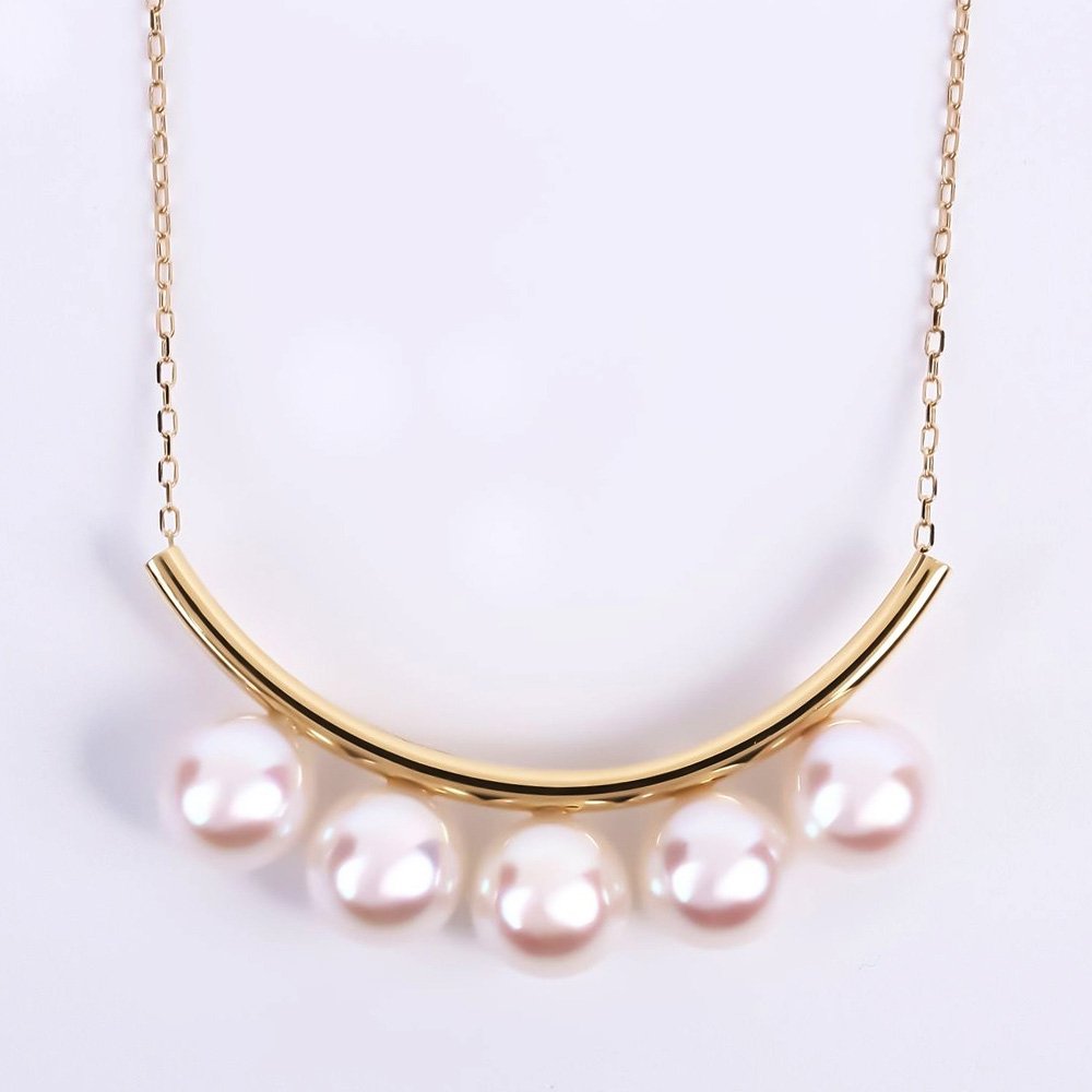 Japanese 7.0mm Akoya Cultured Pearl Long Chain Pendant Necklace for Women with 18K Yellow Gold | Line Design Excellent Gift | Pearl Necklace