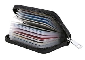 easyoulife genuine leather credit card holder zipper wallet with 26 card slots (black)