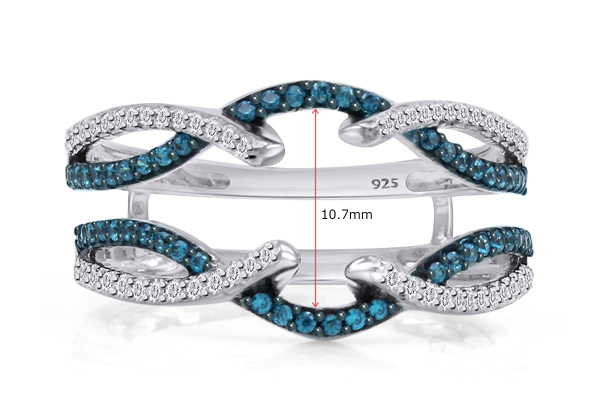 AFFY Blue & White Cubic Zirconia Guard Wrap Enhancer Ring in 14K White Gold Over Sterling Silver (0.5 Ct)