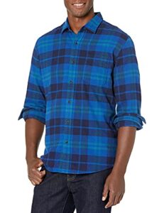 amazon essentials men's long-sleeve flannel shirt (available in big & tall), black blue plaid, xx-large