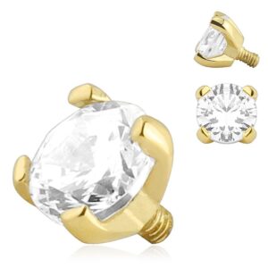 body accentz prong setting gem 14 karat solid yellow gold dermal top internally threaded per piece 3mm