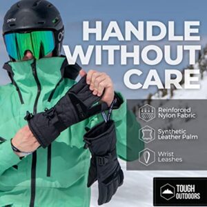 Tough Outdoors Ski Gloves - Waterproof Snow Gloves for Women and Men - Winter Snowboard Gloves - Skiing & Snowboarding Gloves for Cold Weather - with Wrist Leashes, Nylon Shell, Thermal Insulation