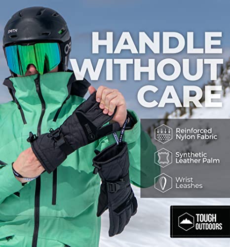 Tough Outdoors Ski Gloves - Waterproof Snow Gloves for Women and Men - Winter Snowboard Gloves - Skiing & Snowboarding Gloves for Cold Weather - with Wrist Leashes, Nylon Shell, Thermal Insulation