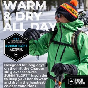 Tough Outdoors Ski Gloves - Waterproof Snow Gloves for Women and Men - Winter Snowboard Gloves - Skiing & Snowboarding Gloves for Cold Weather - with Wrist Leashes, Nylon Shell, Thermal Insulation