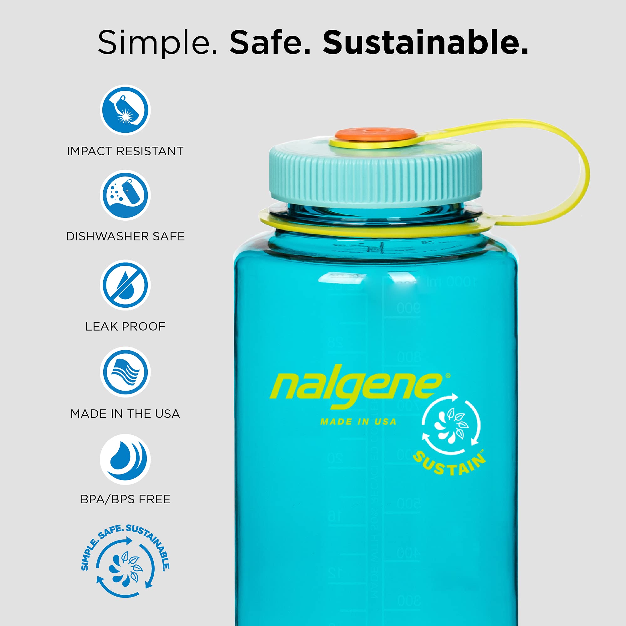 Nalgene Tritan Wide Mouth BPA-Free Water Bottle, Clementine, 32 oz