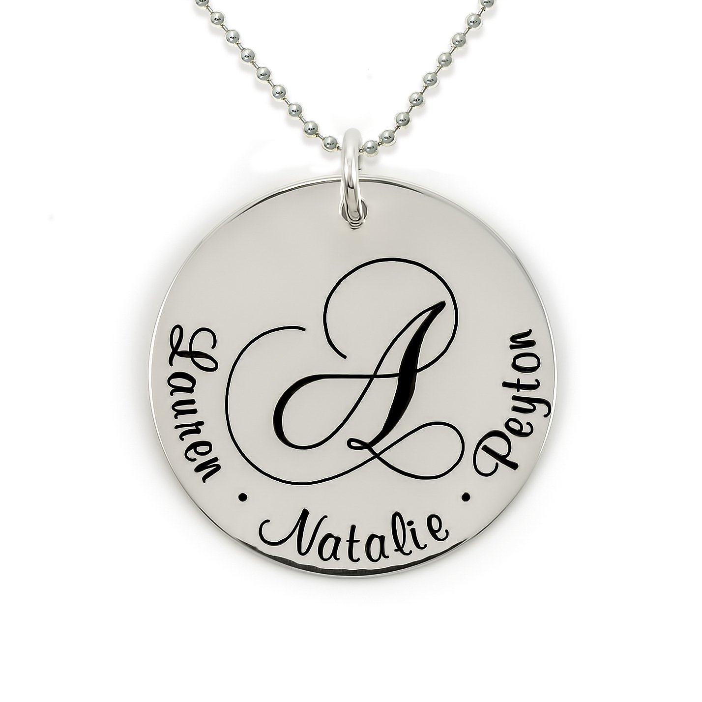 Sterling Silver Script Initial and Name Pendant Necklace. Customize the Monogram in the Center and Names surrounding it. Choice of Chains. Trendy and Unique Gifts for Her, Mom, Wife, Girlfriend