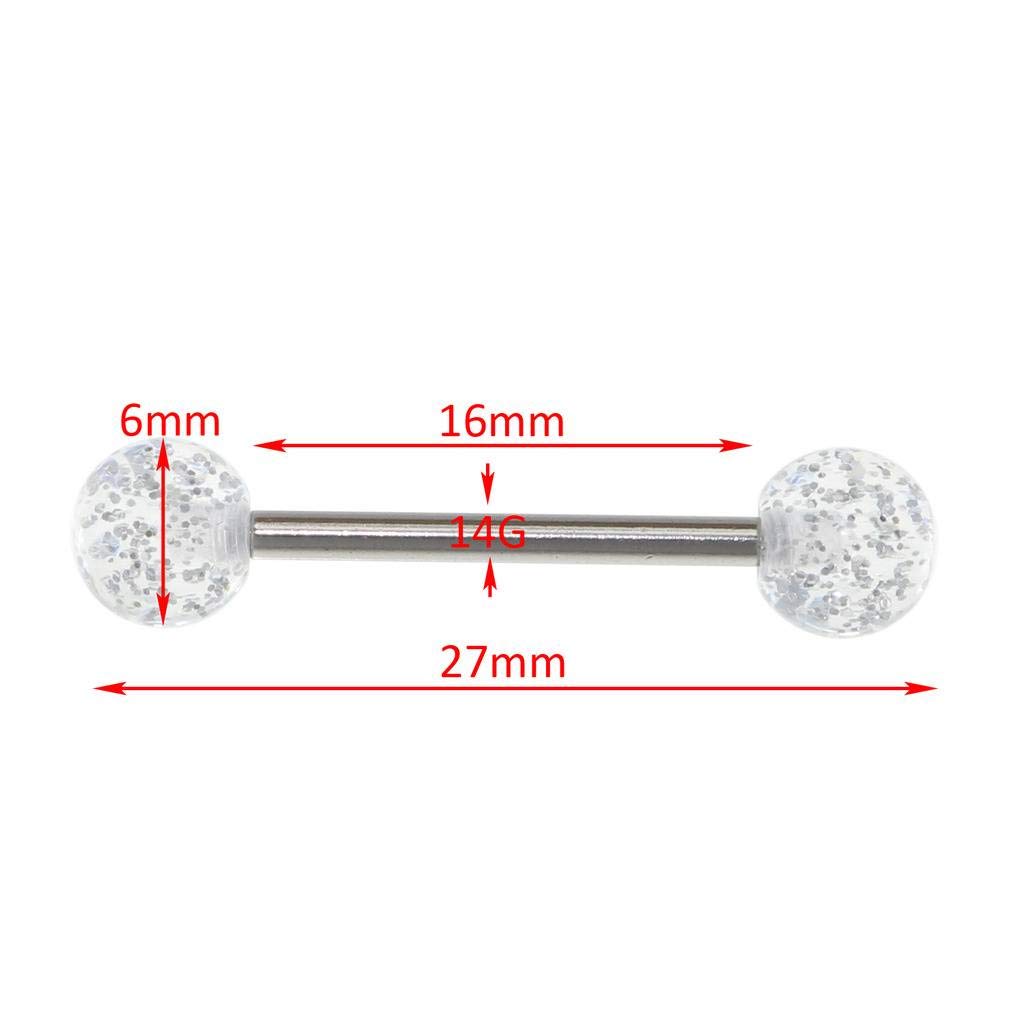 Oasis Plus 4pcs 14G Clear Glitter Surgical Steel Tongue Ring Nipple Barbell 6mm UV Acrylic Ball