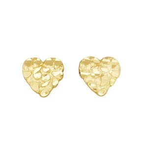 10k yellow gold diamond cut nugget heart earrings