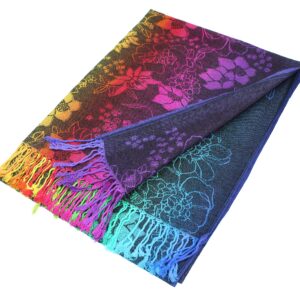 PASKMLNA Pashmina Silky Tropical Exotic Pashmina Wrap Shawl Scarf (051-navy)