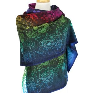 PASKMLNA Pashmina Silky Tropical Exotic Pashmina Wrap Shawl Scarf (051-navy)