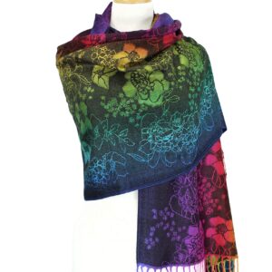 PASKMLNA Pashmina Silky Tropical Exotic Pashmina Wrap Shawl Scarf (051-navy)