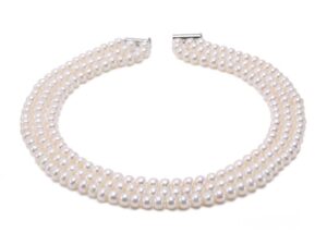 womens 3-row 8-9mm flatly-round freshwater cultured pearl necklace 16"