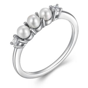 morgan & paige rhodium plated sterling silver freshwater cultured pearl and cubic zirconia ring for women, size 7