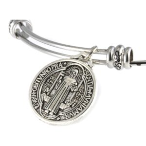 san benito bracelet | st benedict medals are great catholic gifts or confirmation gifts and medalla de san benito a stainless steel bangle for sensitive skin a saint benedict bracelet for men or women