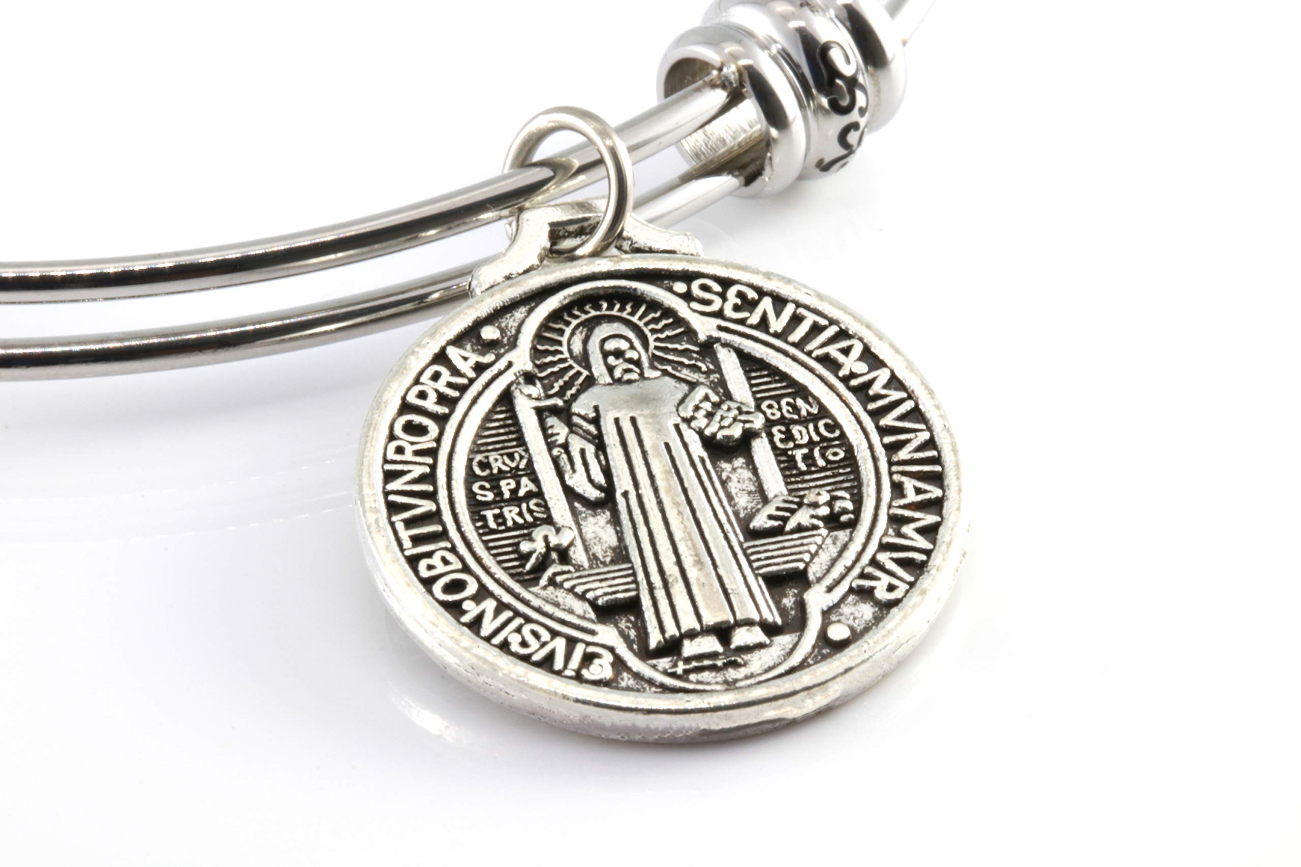 San Benito Bracelet | St Benedict Medals are Great Catholic Gifts or Confirmation Gifts and Medalla de san Benito a Stainless Steel Bangle for Sensitive Skin a Saint Benedict Bracelet for Men or Women