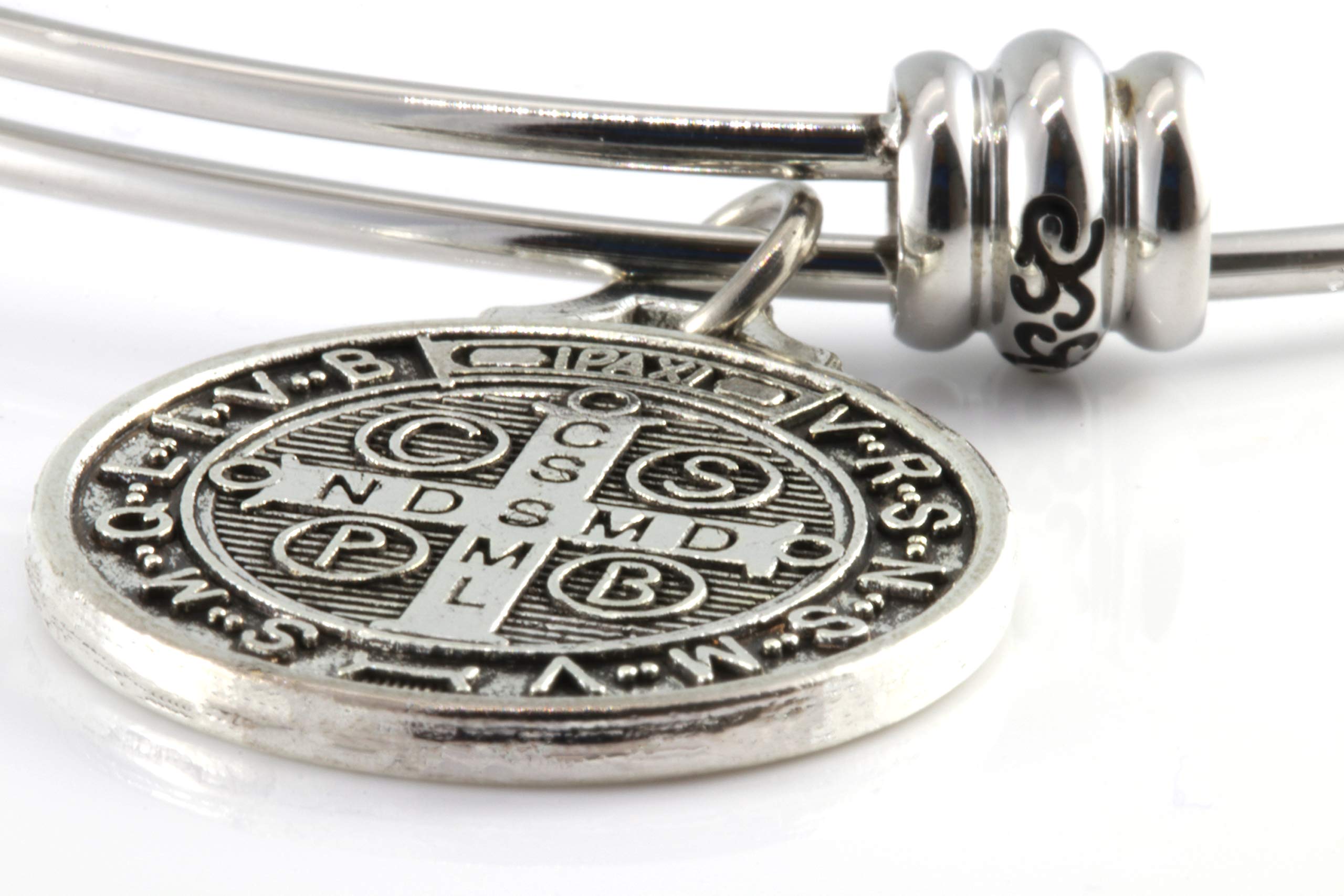 San Benito Bracelet | St Benedict Medals are Great Catholic Gifts or Confirmation Gifts and Medalla de san Benito a Stainless Steel Bangle for Sensitive Skin a Saint Benedict Bracelet for Men or Women