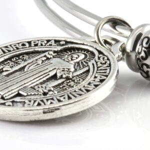 San Benito Bracelet | St Benedict Medals are Great Catholic Gifts or Confirmation Gifts and Medalla de san Benito a Stainless Steel Bangle for Sensitive Skin a Saint Benedict Bracelet for Men or Women