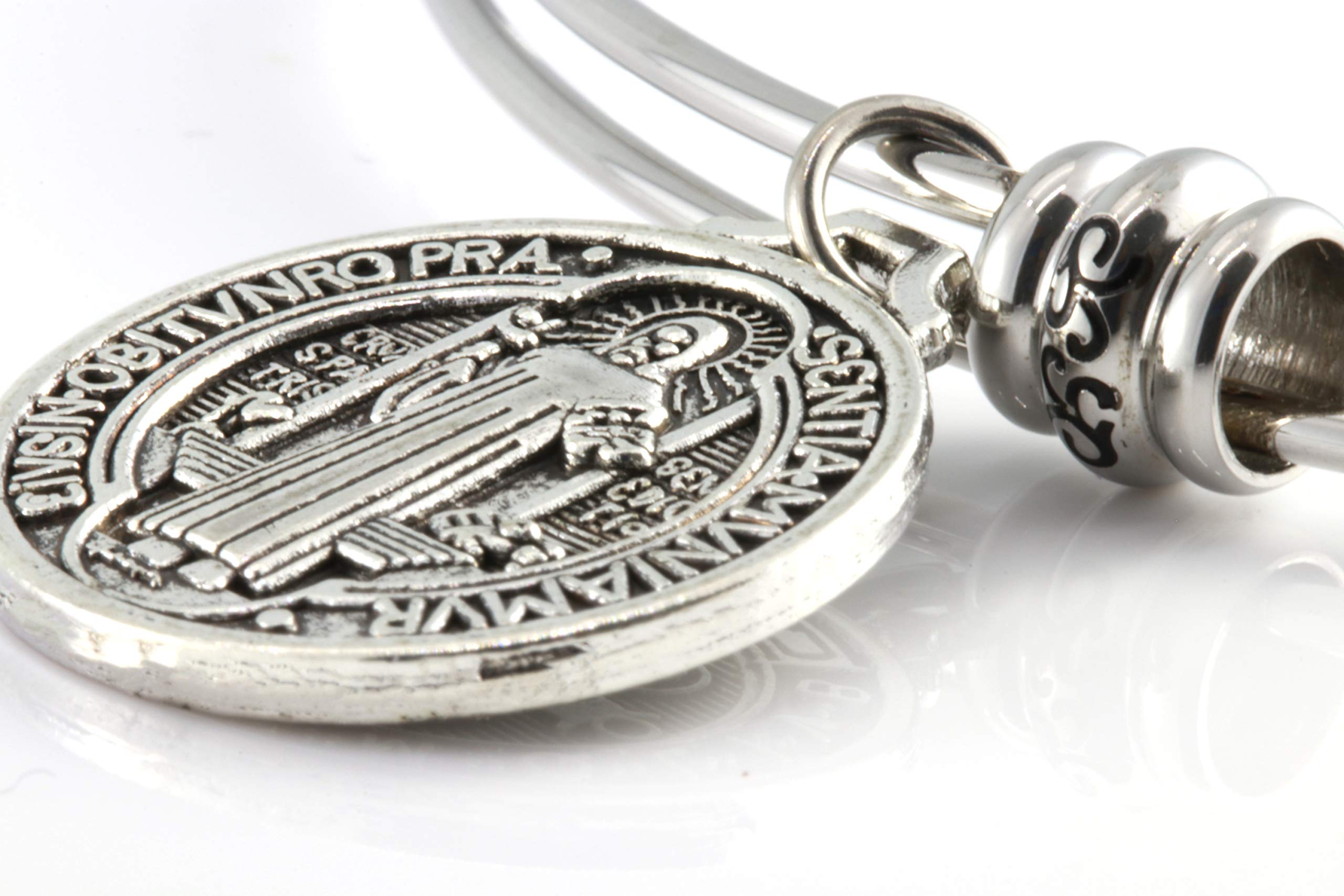 San Benito Bracelet | St Benedict Medals are Great Catholic Gifts or Confirmation Gifts and Medalla de san Benito a Stainless Steel Bangle for Sensitive Skin a Saint Benedict Bracelet for Men or Women