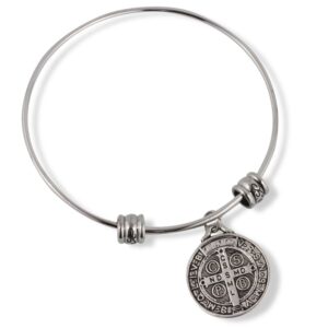 San Benito Bracelet | St Benedict Medals are Great Catholic Gifts or Confirmation Gifts and Medalla de san Benito a Stainless Steel Bangle for Sensitive Skin a Saint Benedict Bracelet for Men or Women