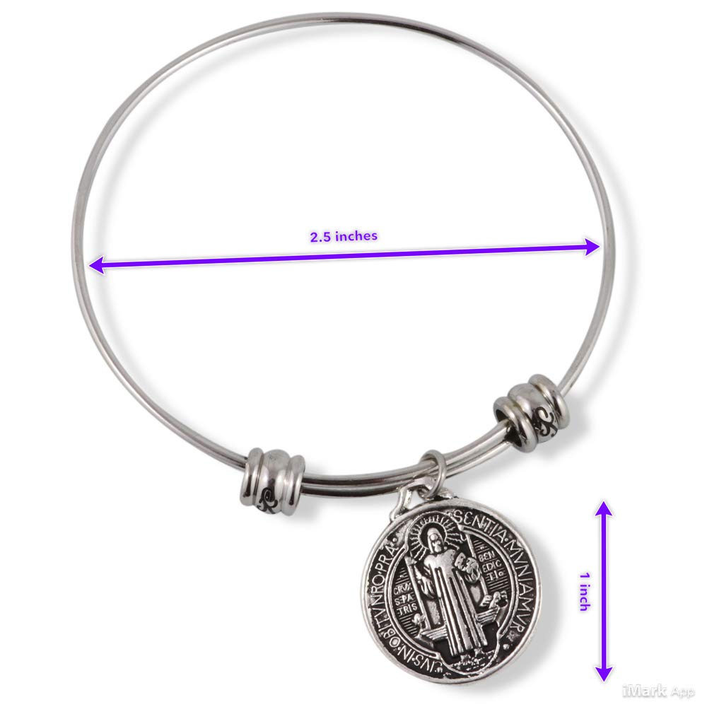 San Benito Bracelet | St Benedict Medals are Great Catholic Gifts or Confirmation Gifts and Medalla de san Benito a Stainless Steel Bangle for Sensitive Skin a Saint Benedict Bracelet for Men or Women