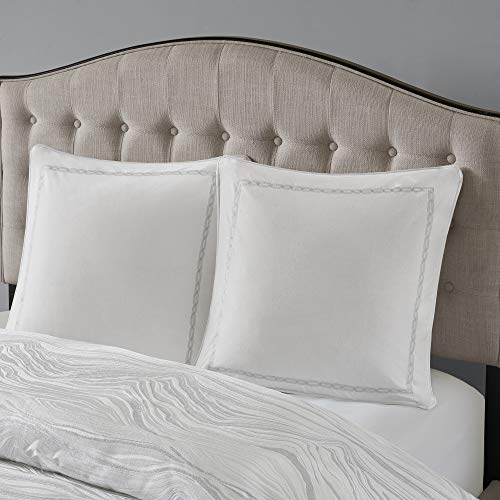 Madison Park Signature Hollywood Glam Cozy Comforter Set - All Season Bedding Combo Filled Insert and Removable Duvet Cover, Shams, Decorative Pillows, Metallic White King(110"x96") 10 Piece