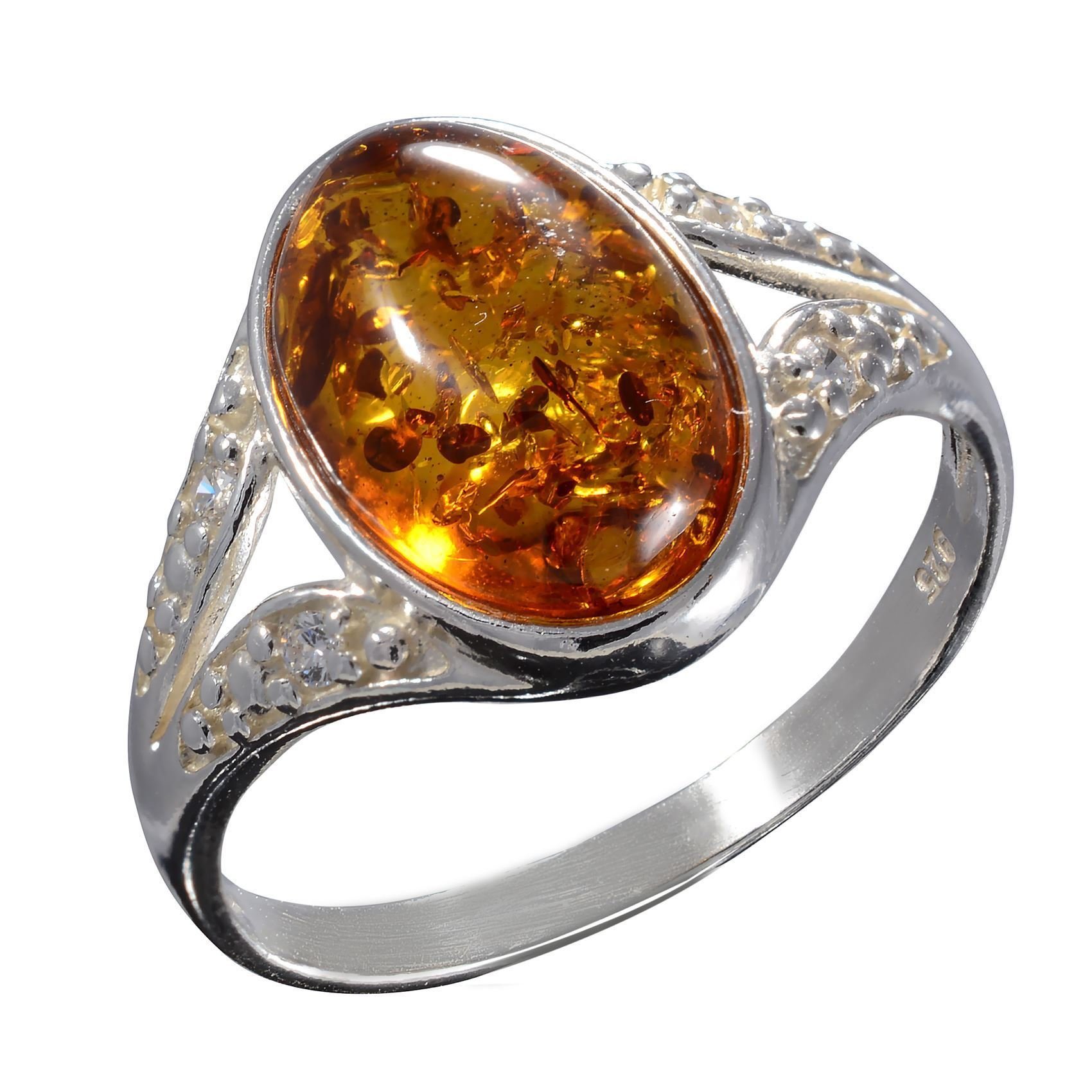 HolidayGiftShops Sterling Silver and Baltic Honey Amber Adult Ring Salma- Size 6