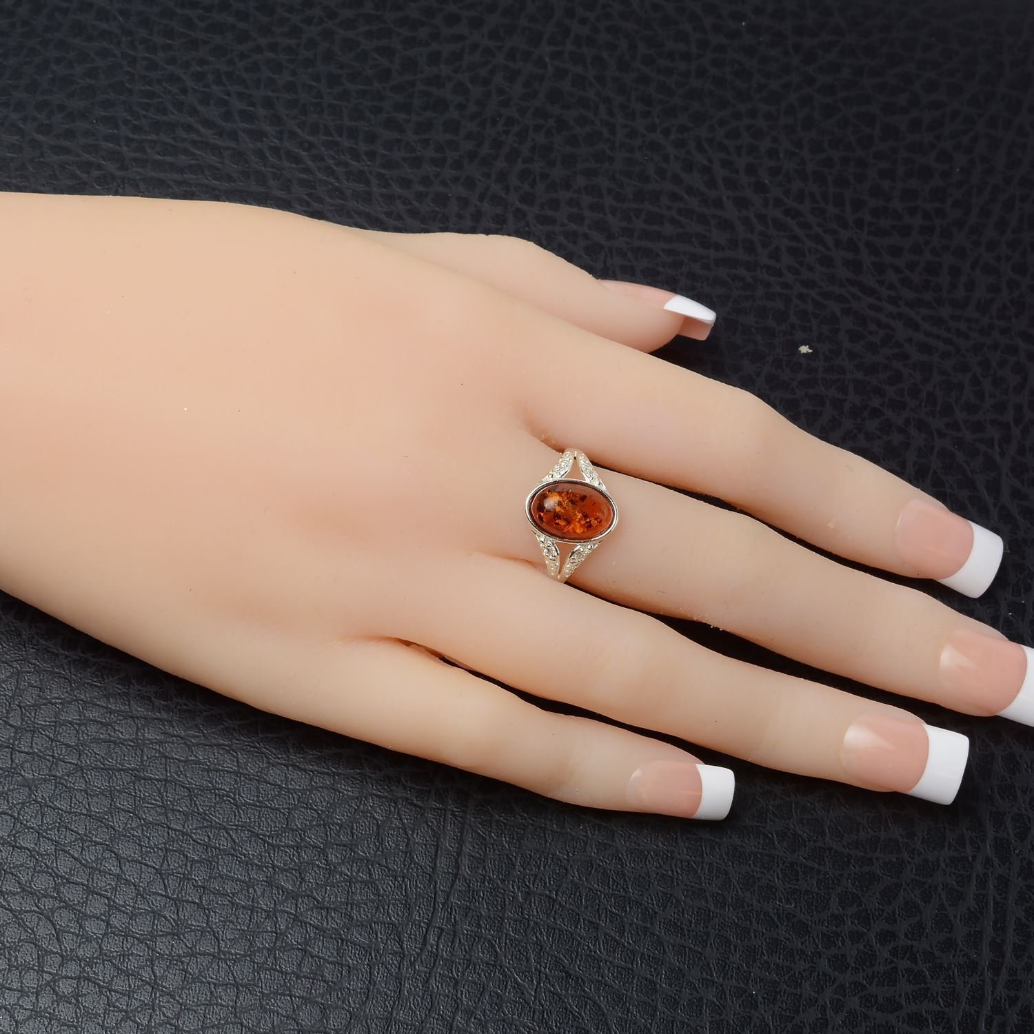 HolidayGiftShops Sterling Silver and Baltic Honey Amber Adult Ring Salma- Size 6