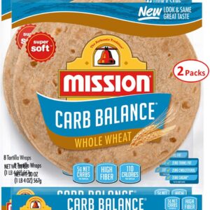 Mission 10 Inch Carb Balance Whole Wheat Tortillas LARGE Burrito 8 ct 20 oz Pack of 2 Total of 40 oz Kosher Certified