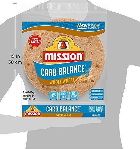 Mission 10 Inch Carb Balance Whole Wheat Tortillas LARGE Burrito 8 ct 20 oz Pack of 2 Total of 40 oz Kosher Certified