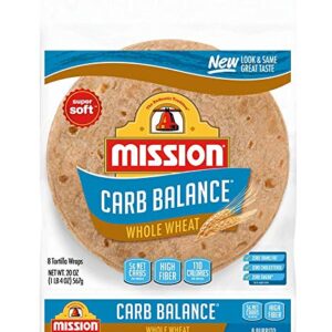 Mission 10 Inch Carb Balance Whole Wheat Tortillas LARGE Burrito 8 ct 20 oz Pack of 2 Total of 40 oz Kosher Certified